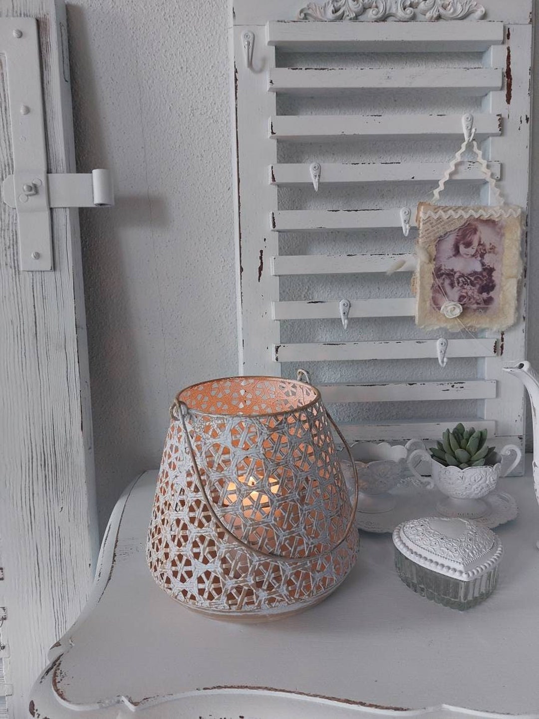 Pretty Lantern With Pattern Metal Shabby Chic - Etsy