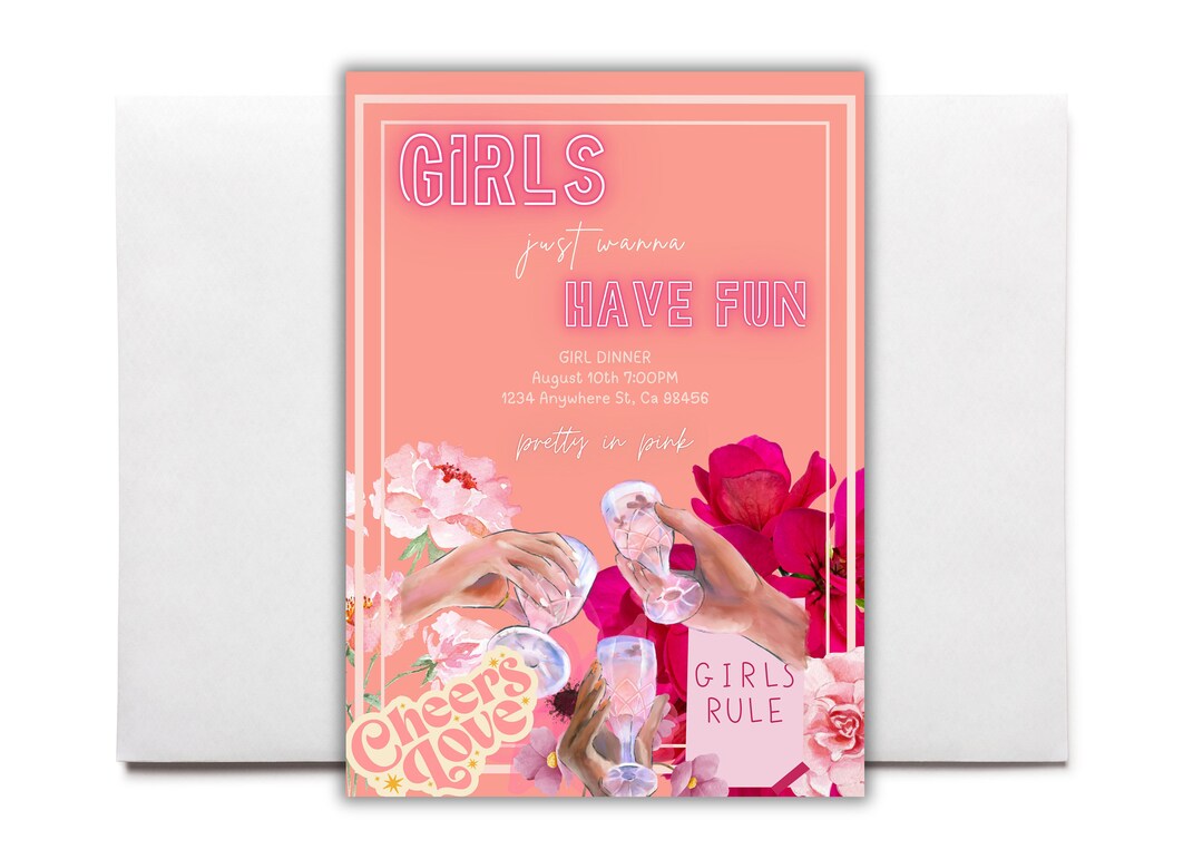 Girl, Girl Dinner, Friends, Invitation, Digital Invitation, Invite ...