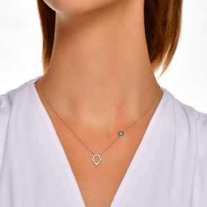 Necklace 925 Sterling Silver, Hamsa Cubic Zirconia (hand of Fatima) and ...