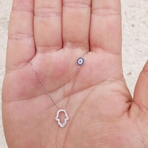 Necklace 925 Sterling Silver, Hamsa Cubic Zirconia (hand of Fatima) and ...