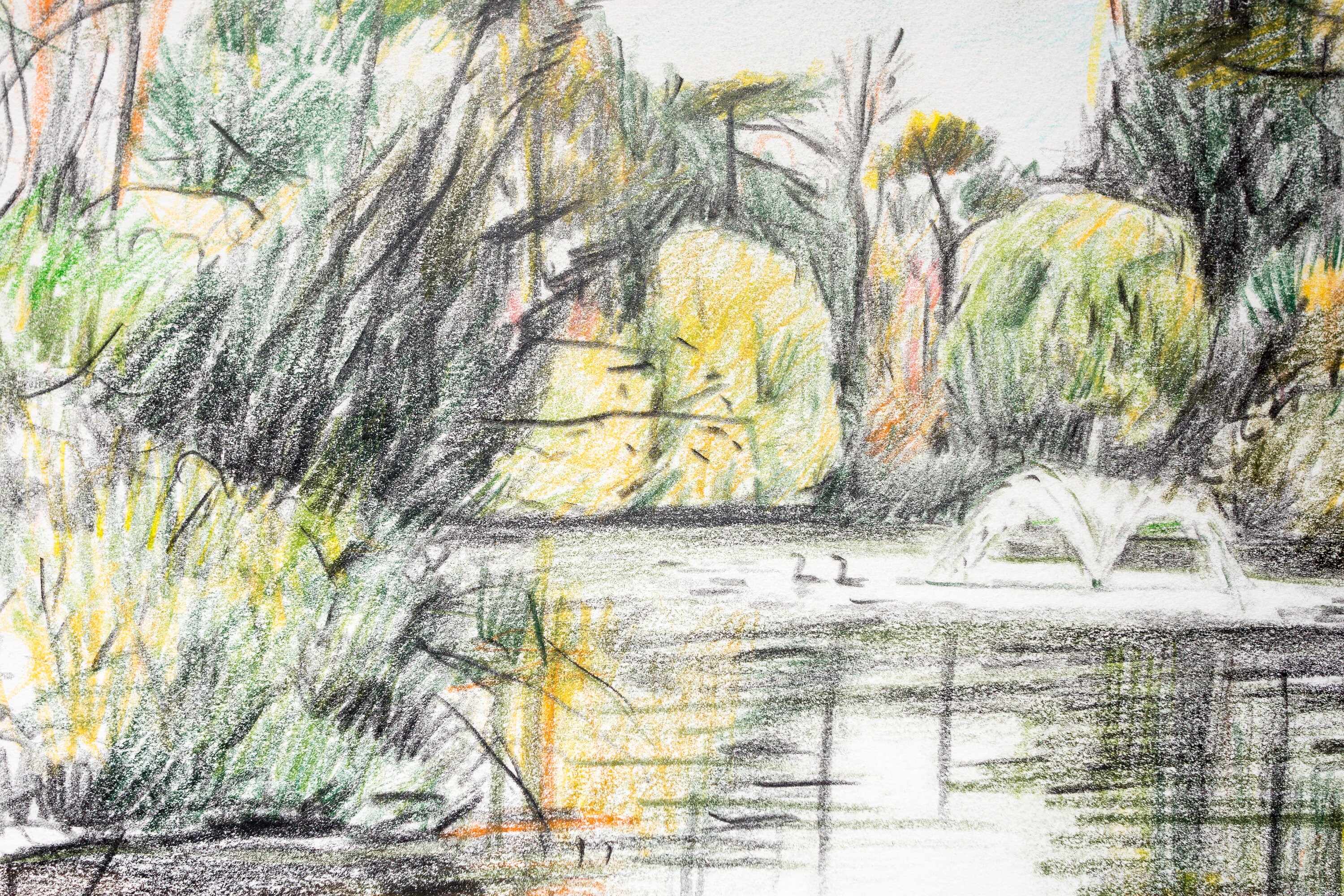 Original Landscape Coloured Pencil Drawing of Bedford Park, Bedford, UK ...