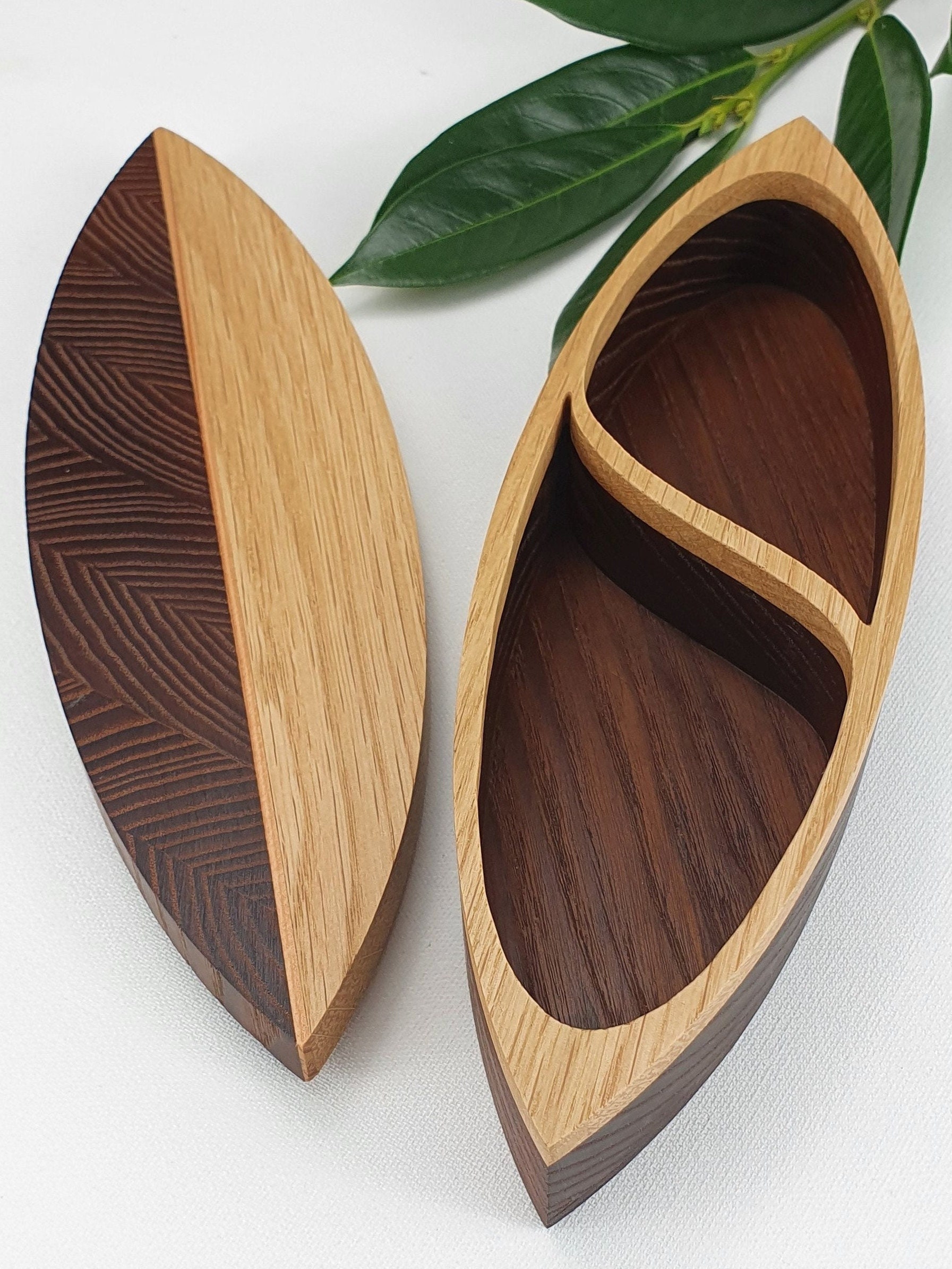Leaf-shape Keepsake Box in 2-tone Design. Handcut From Oak, Ash & Beech ...