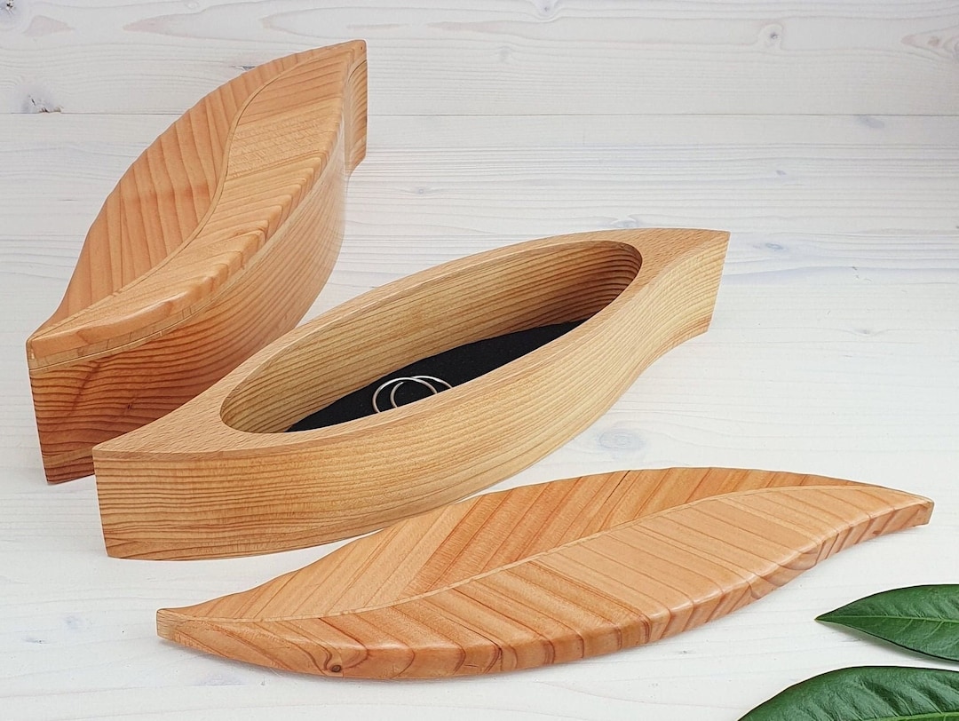 Wooden Leaf-design Keepsake Box Handcut From Douglas Fir With - Etsy