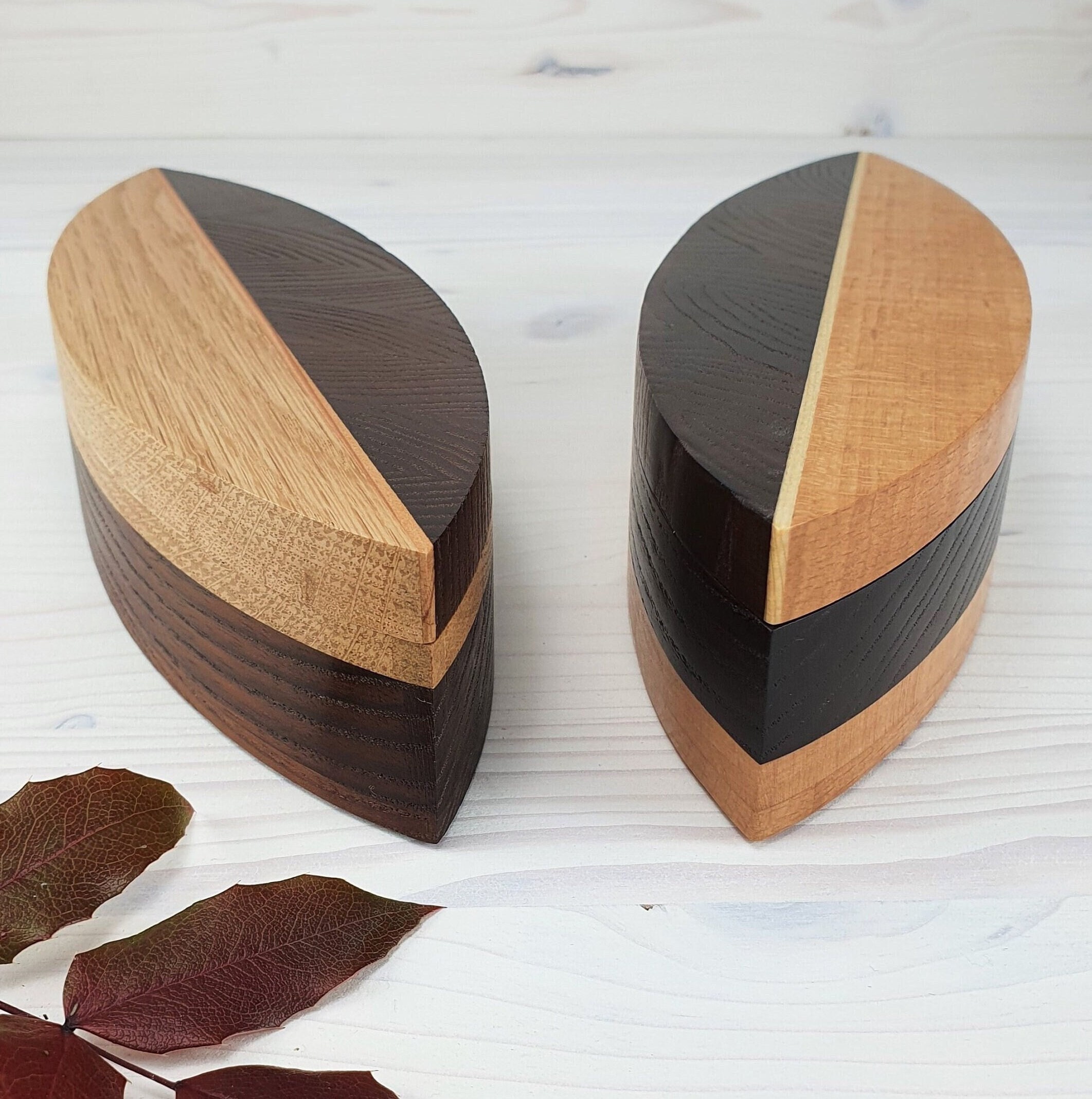 Leaf-shape Keepsake Box in 2-tone Design. Handcut From Oak, Ash & Beech ...
