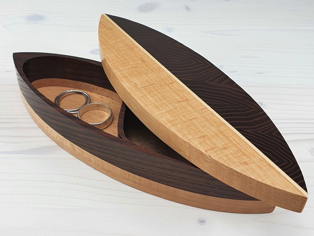 Leaf-shape Keepsake Box in 2-tone Design. Handcut From Oak, Ash & Beech ...