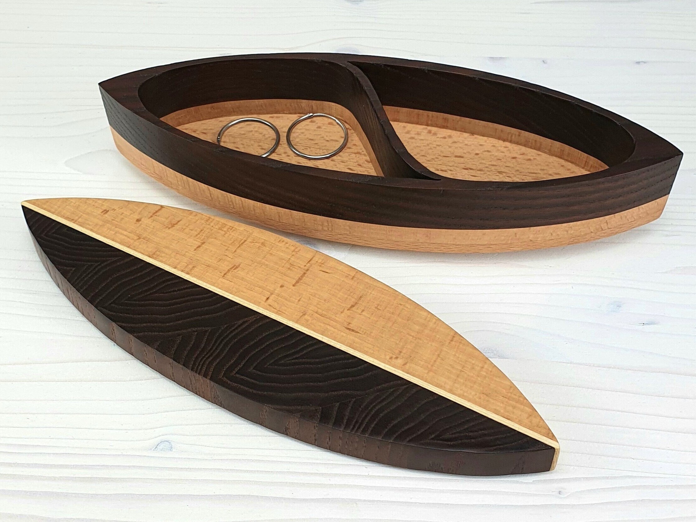 Leaf-shape Keepsake Box in 2-tone Design. Handcut From Oak, Ash & Beech ...