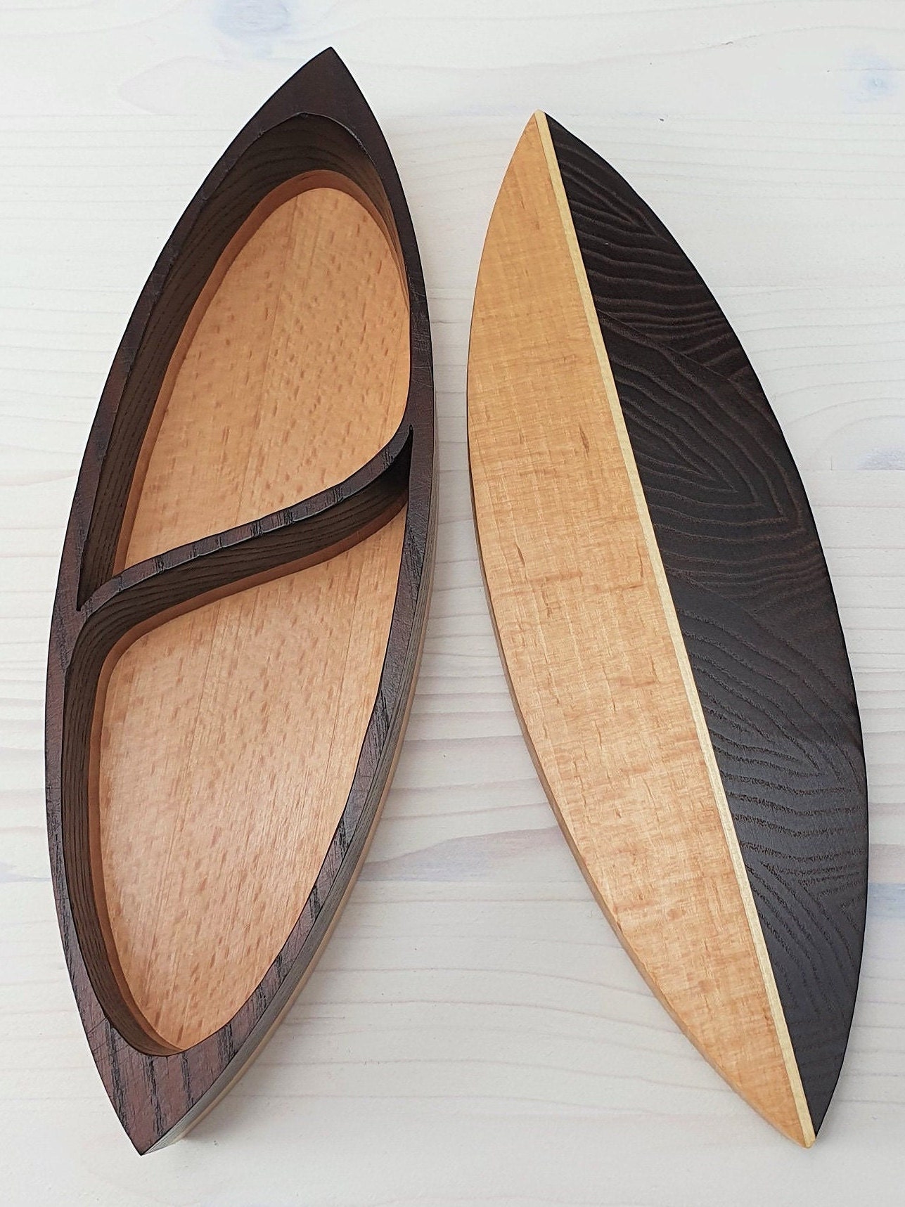 Leaf-shape Keepsake Box in 2-tone Design. Handcut From Oak - Etsy UK