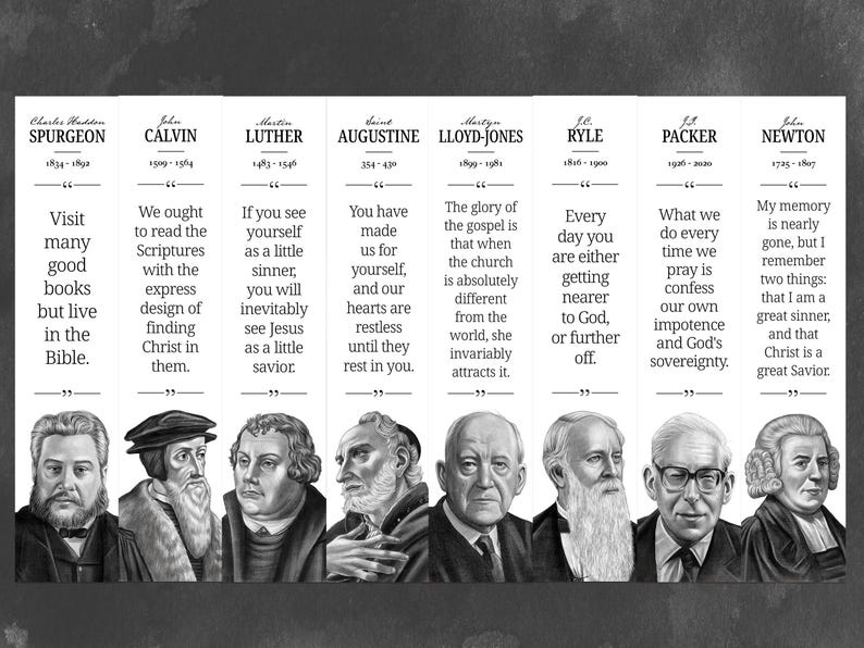 Set of 8 Double Sided Theologian Portrait Book Marks, Reformed Theology ...