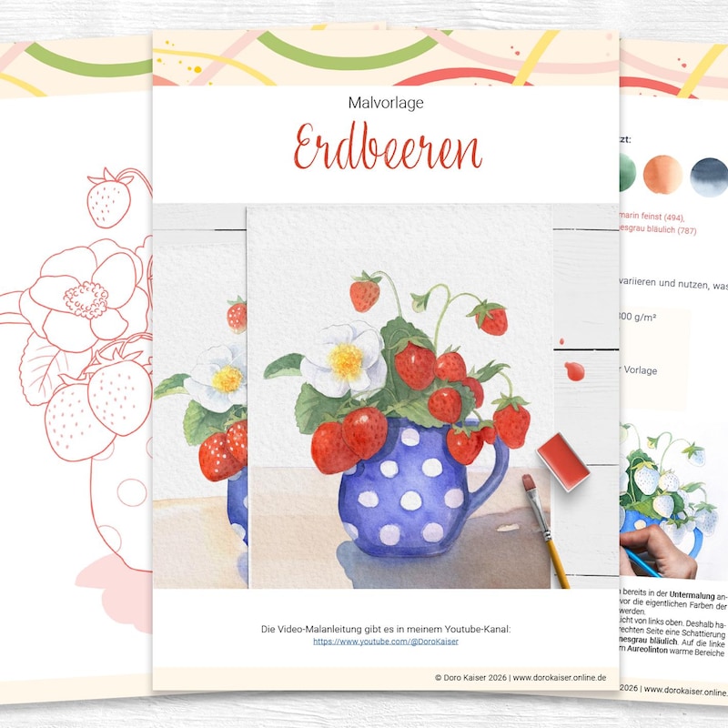 Erdbeeren blumen aquarell - Etsy.de