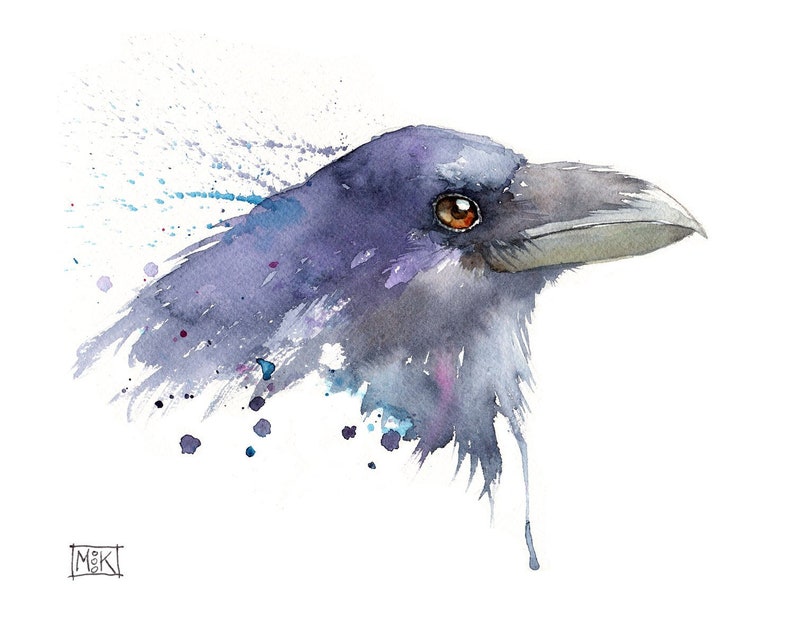 Raven Watercolor Painting Print the Raven Painting Bird - Etsy