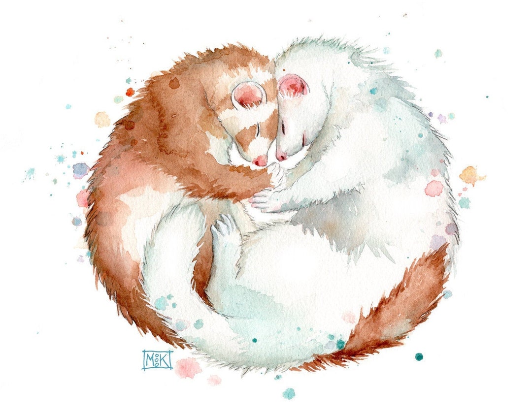 Ferret Art Print Gift, Ferret Lover Print, Ferrets Hugging Painting ...