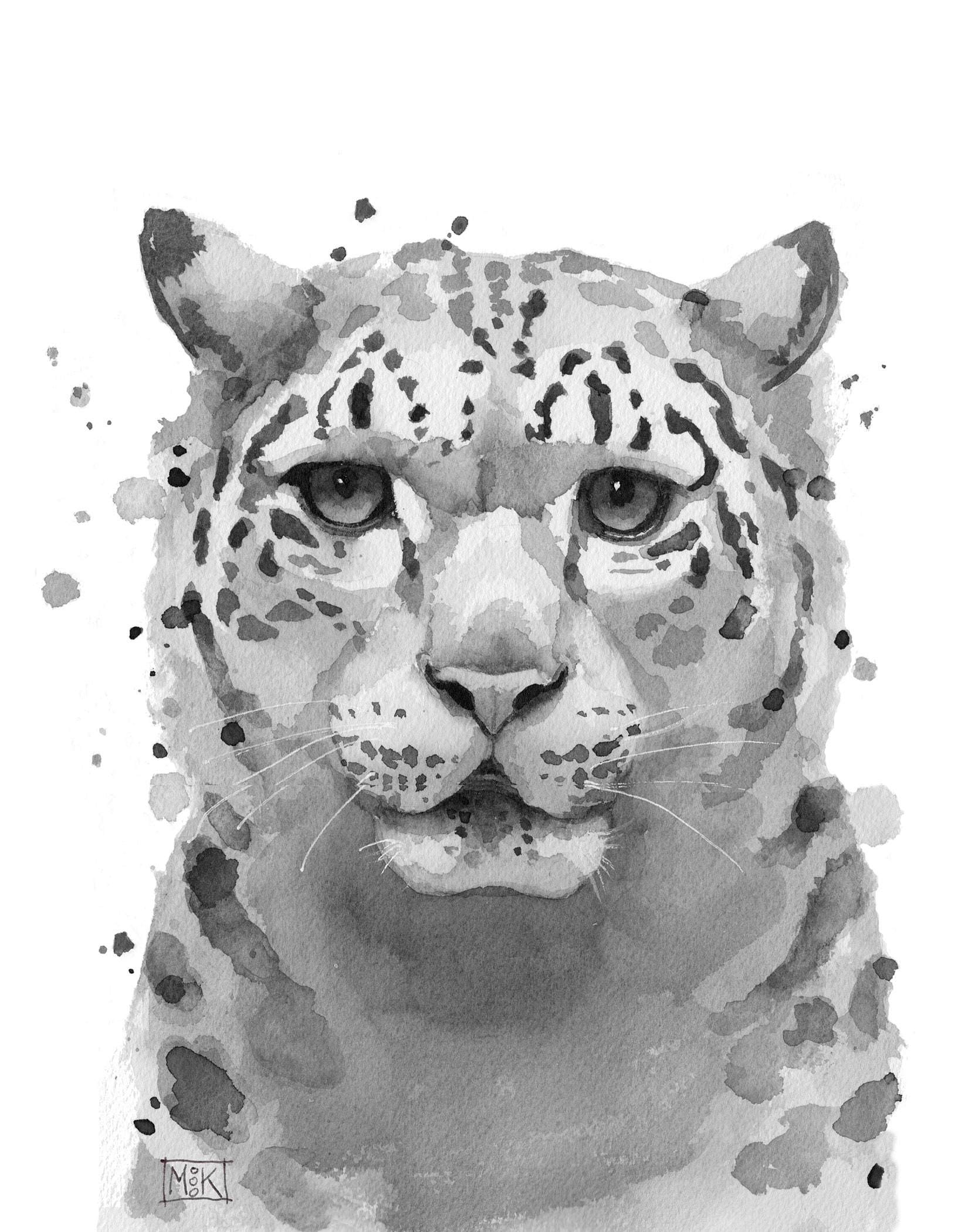 White Snow Leopard Art Print Leopard Print Watercolor Black | Etsy