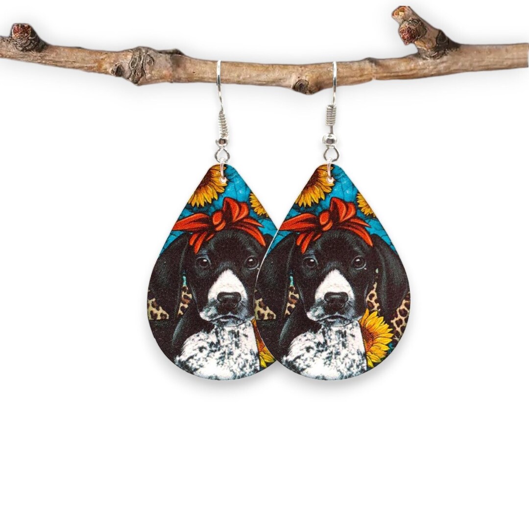 Cute German Shorthaired Pointer Sunflower Teardrop Earrings | German ...