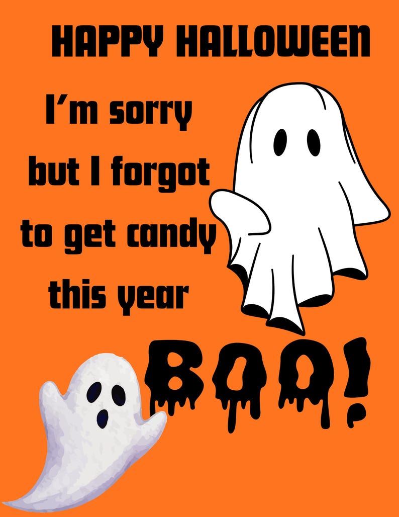 Halloween Sorry No Candy Sign (digital Print) Darker Orange Background ...