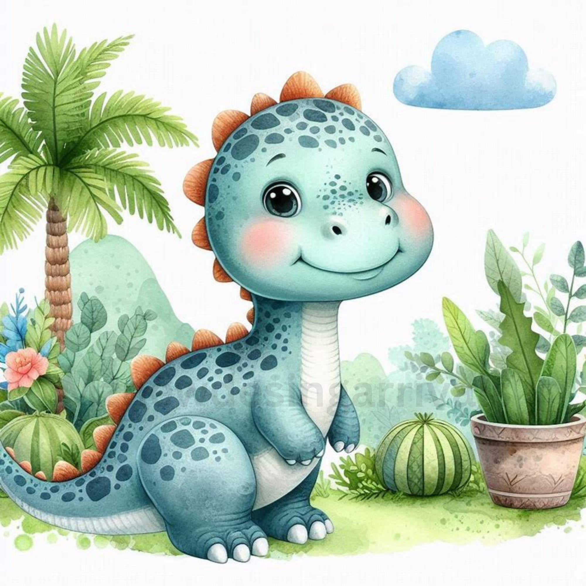 Watercolor Baby Dinosaur Clipart: Cartoon Dino Art (digital Download ...