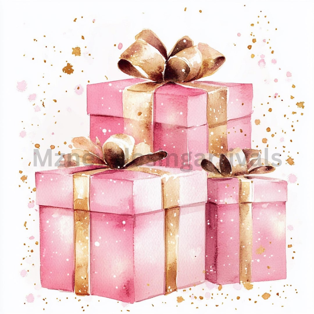 Golden Pink Gifts Clipart, Adorable Gifts, Printable Watercolor Clipart ...