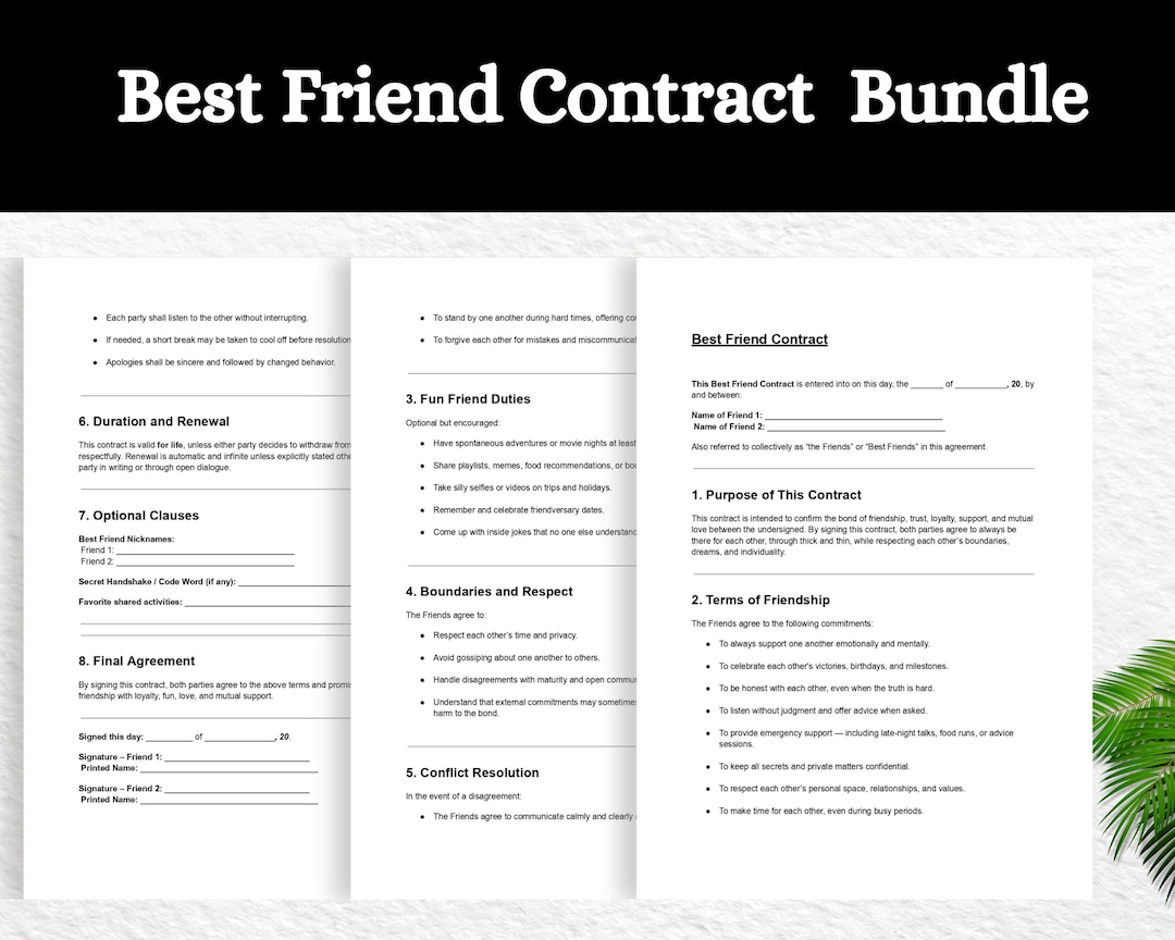 Best Friend Contract Bundle | Editable DOC & PDF Templates for Friends ...