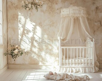 Newborn Crib Cot Digital Backdrop, Baby White Crib Cot, Digital ...