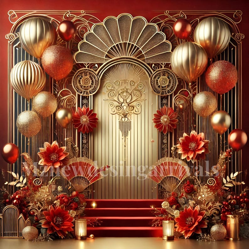 Red & Gold Photography Backdrop: Modern Celebration (4 JPEG Digital ...