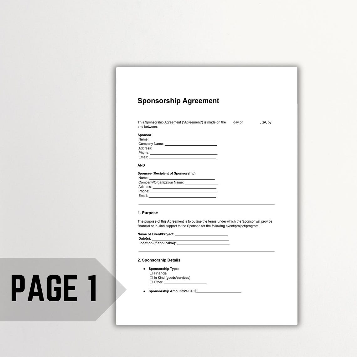 Sponsorship Agreement Template | Editable Sponsorship Contract | PDF ...