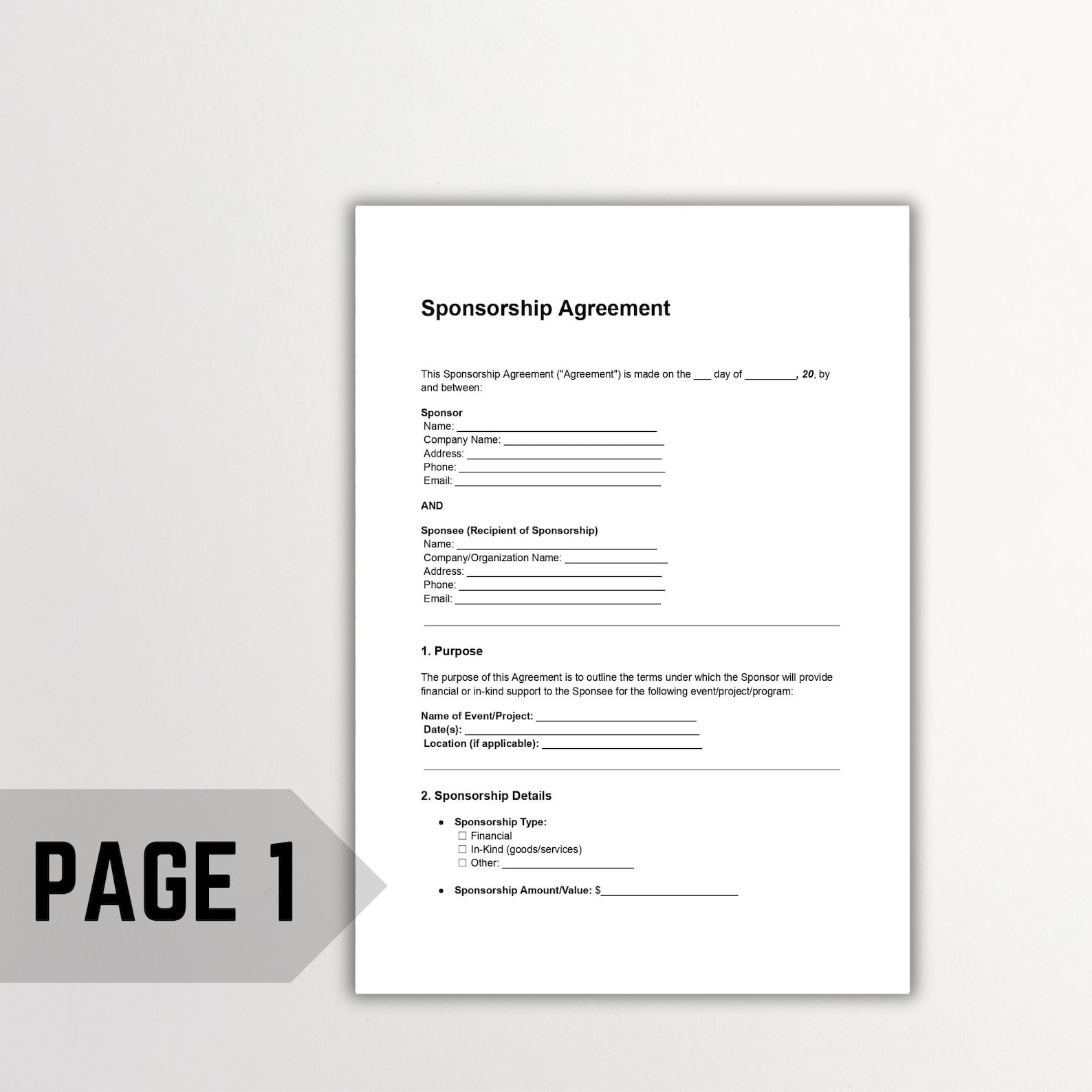 Sponsorship Agreement Template | Editable Sponsorship Contract | PDF ...