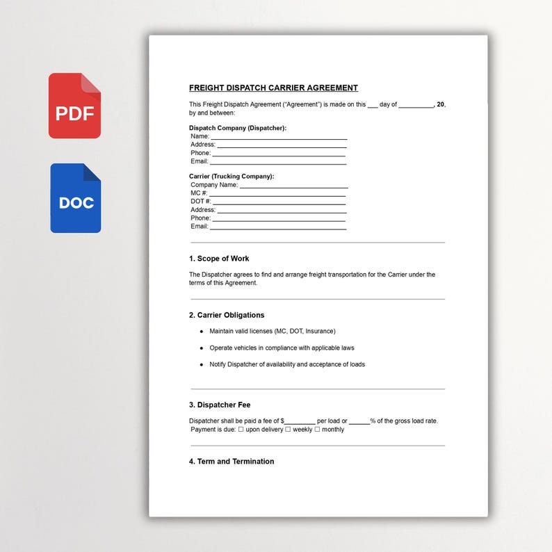 Freight Dispatch Carrier Agreement | Trucking Dispatch Contract ...