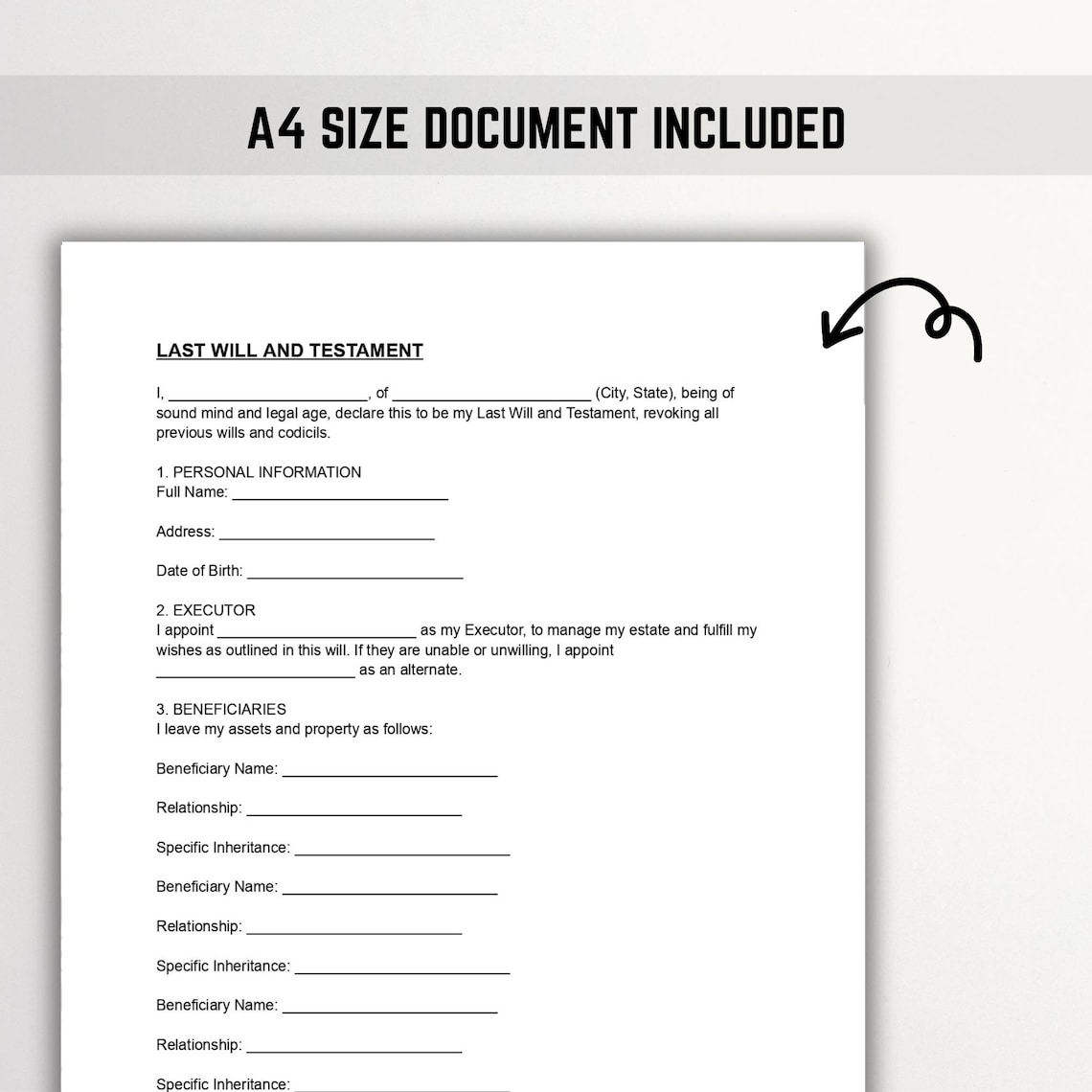 Last Will and Testament Template | Printable & Fillable Legal Will Form ...