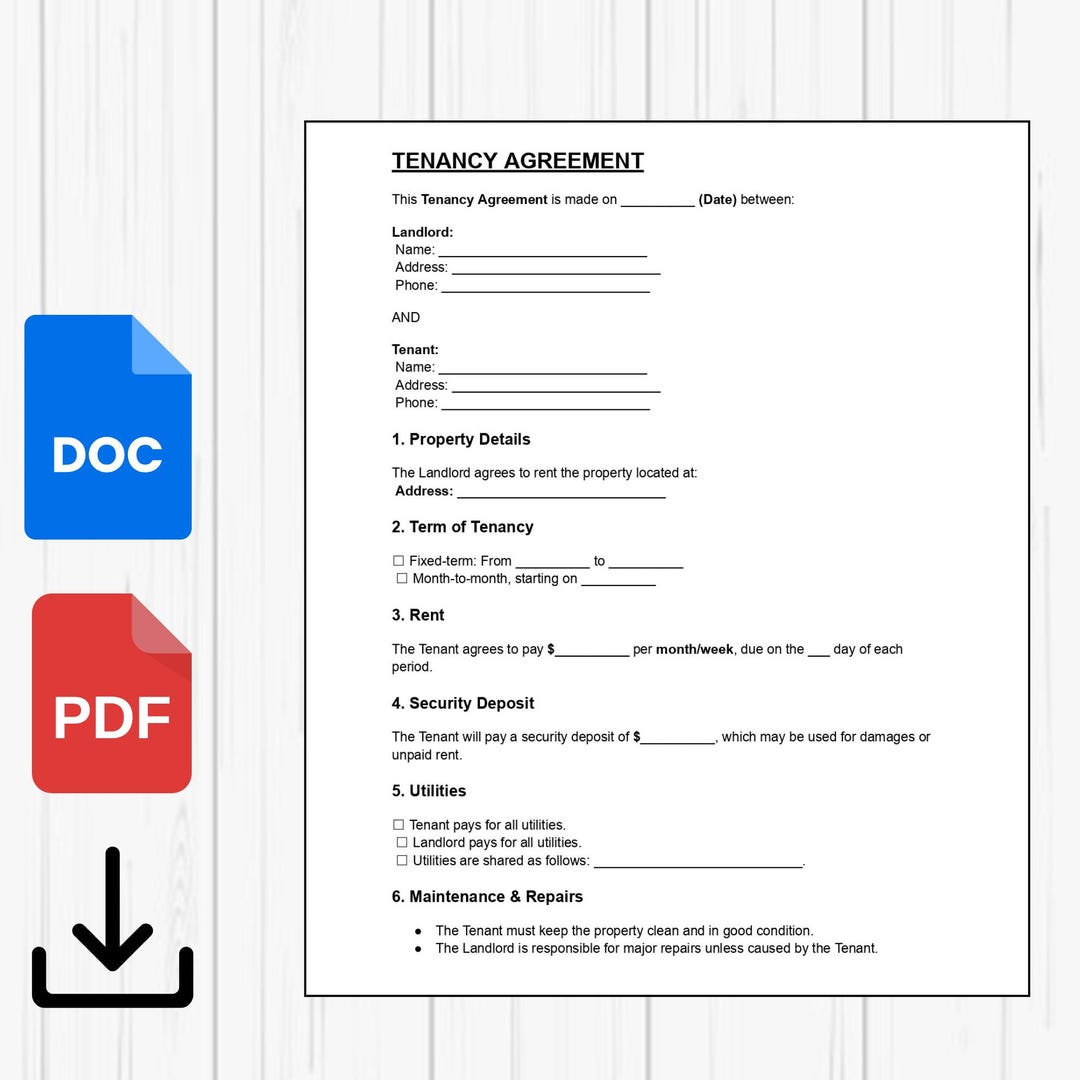 Tenancy Agreement Template | Rental Contract | Printable & Editable ...