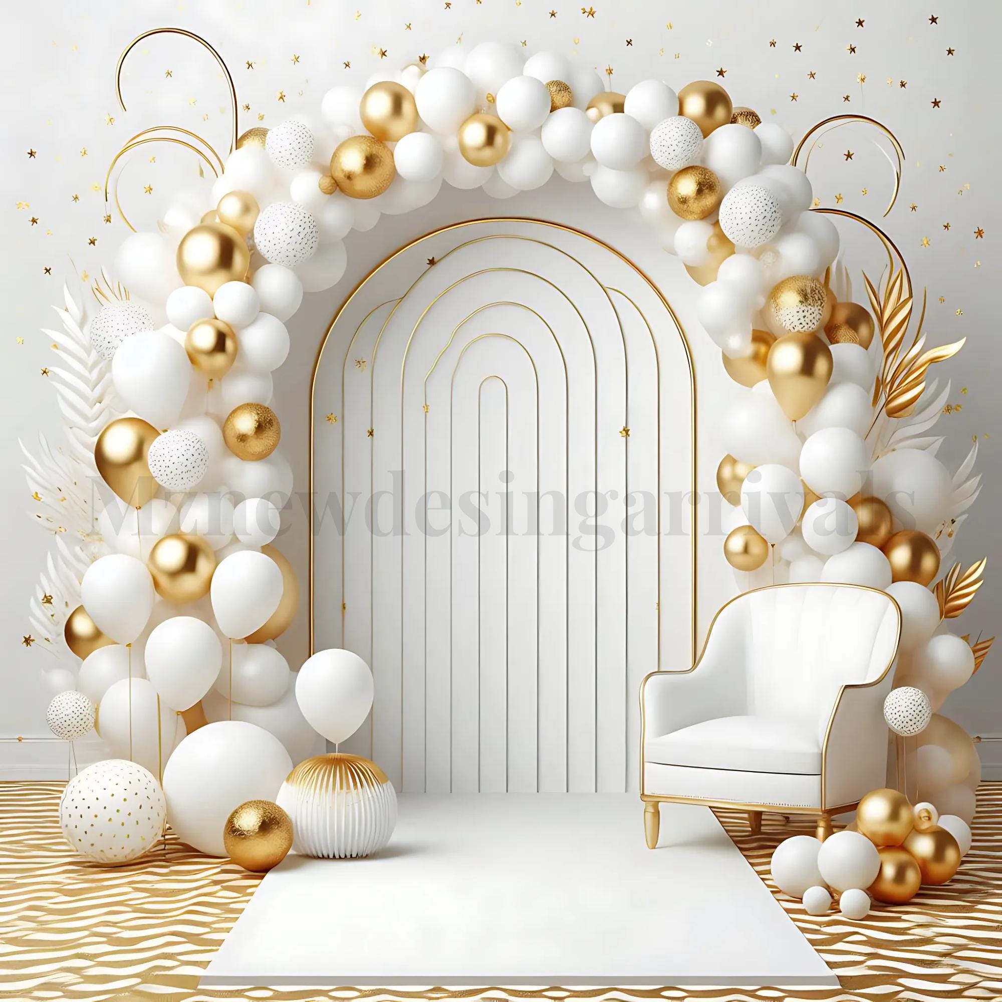 White & Gold Photography Backdrop: Elegant Celebration (digital ...