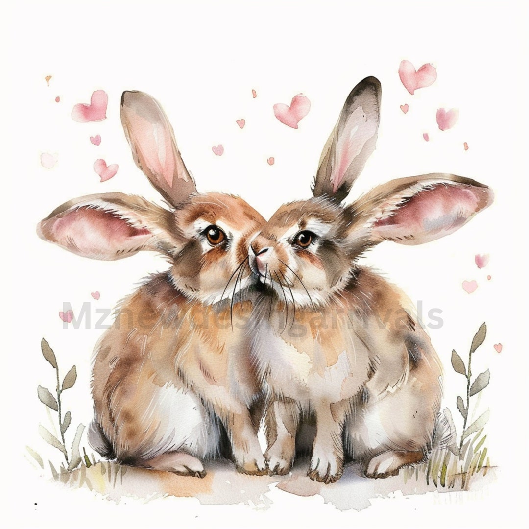 20 Bunny Love Clipart, Rabbit Clipart, Printable Watercolor Clipart ...