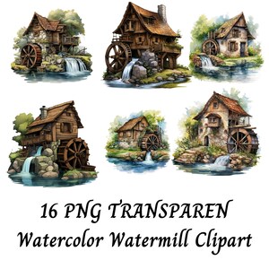 Watermill Clipart, 16 High Quality Pngs, Watercolor Art, Digital ...