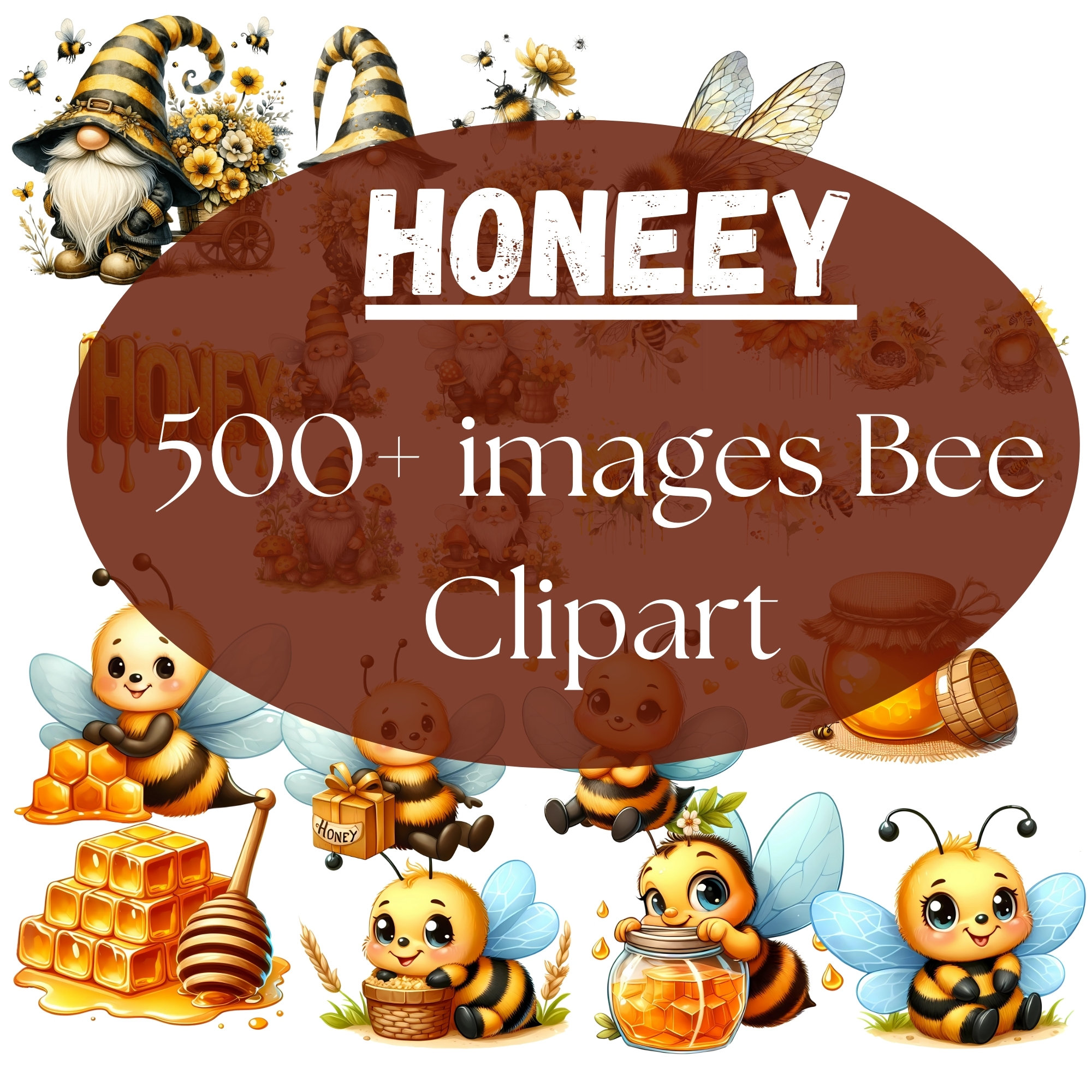 Watercolor Honey Clipart Bundle: Bees, Honeycomb, Jars (digital ...