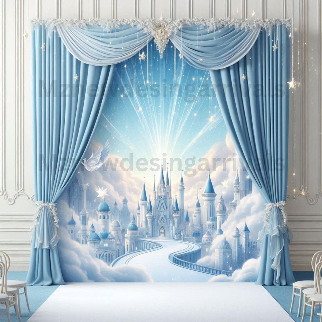 Light Blue and White Digital Backdrop School Colors Prom and Graduation ...