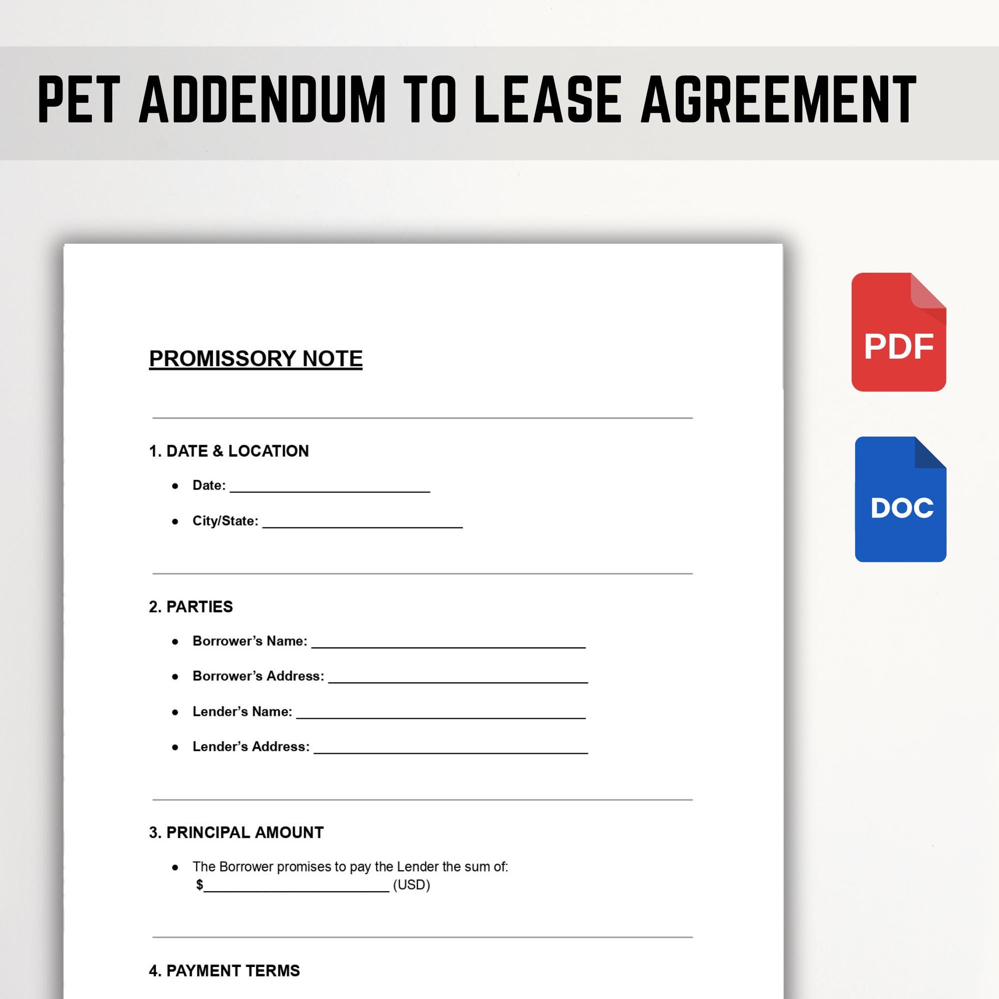 Promissory Note Template | Printable Loan Agreement | Editable Word ...