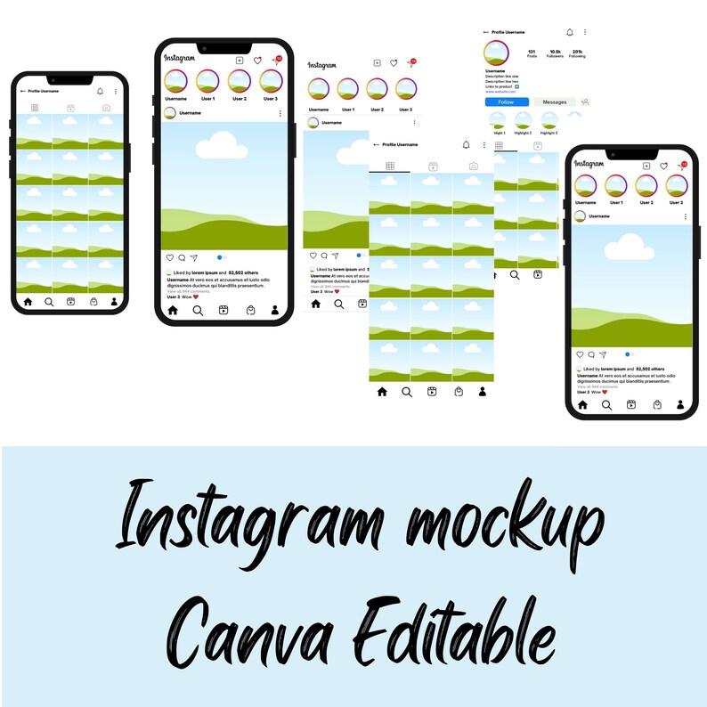 Instagram Profile Mock-up Editable Canva Templates for Feed, Reels ...
