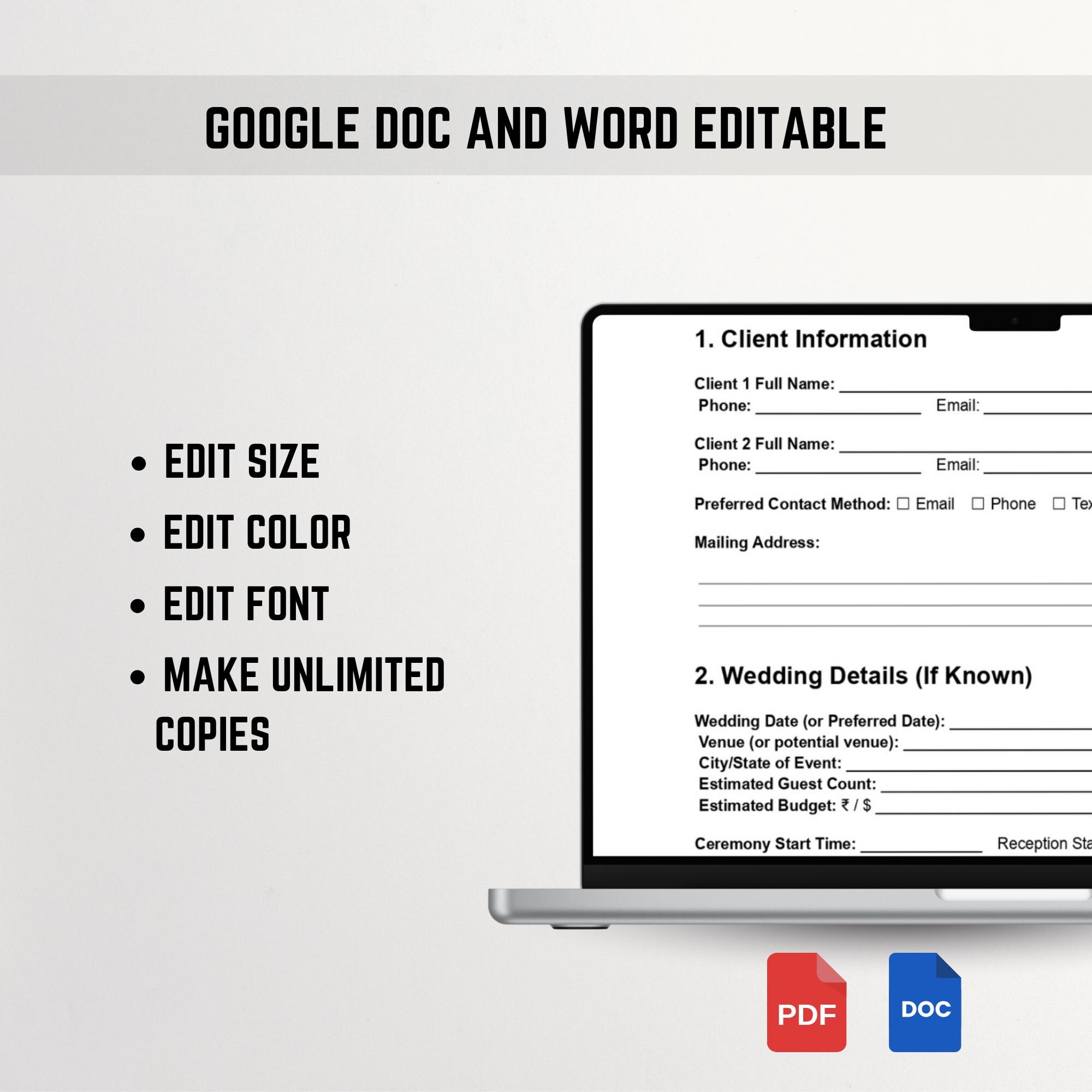 Wedding Planning Client Onboarding Form: Editable Bridal Intake ...