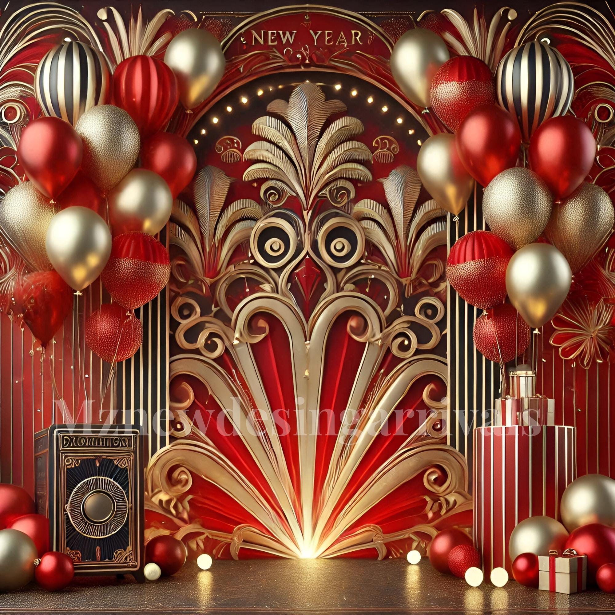 Red & Gold Photography Backdrop: Modern Celebration Design (digital ...