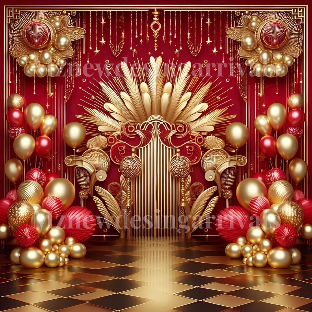 Red & Gold Photography Backdrop: Modern Celebration (4 JPEG Digital ...