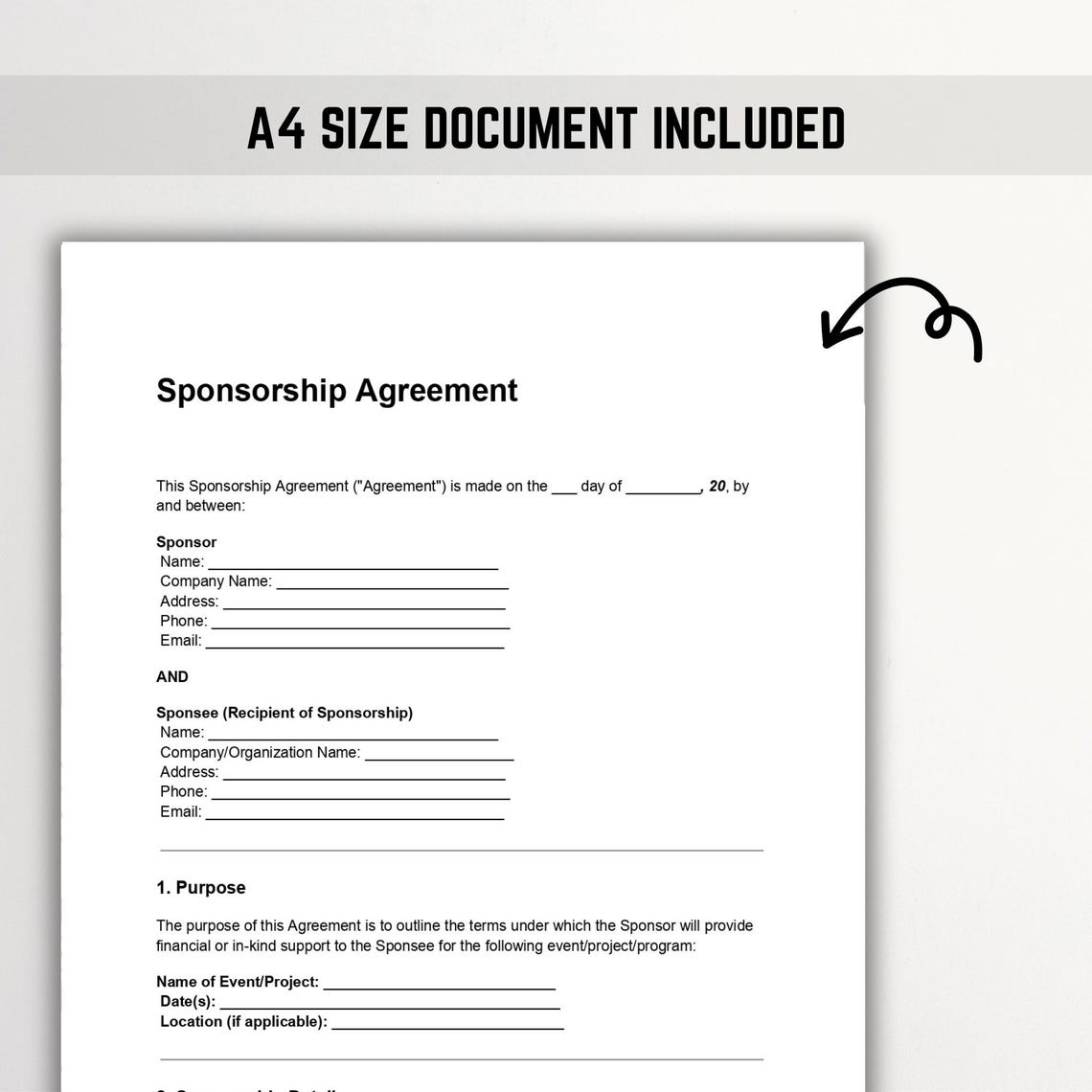 Sponsorship Agreement Template | Editable Sponsorship Contract | PDF ...