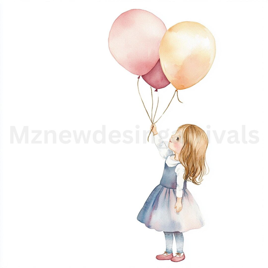 Little Girl With Balloon Clipart, Printable Watercolor Clipart, High ...
