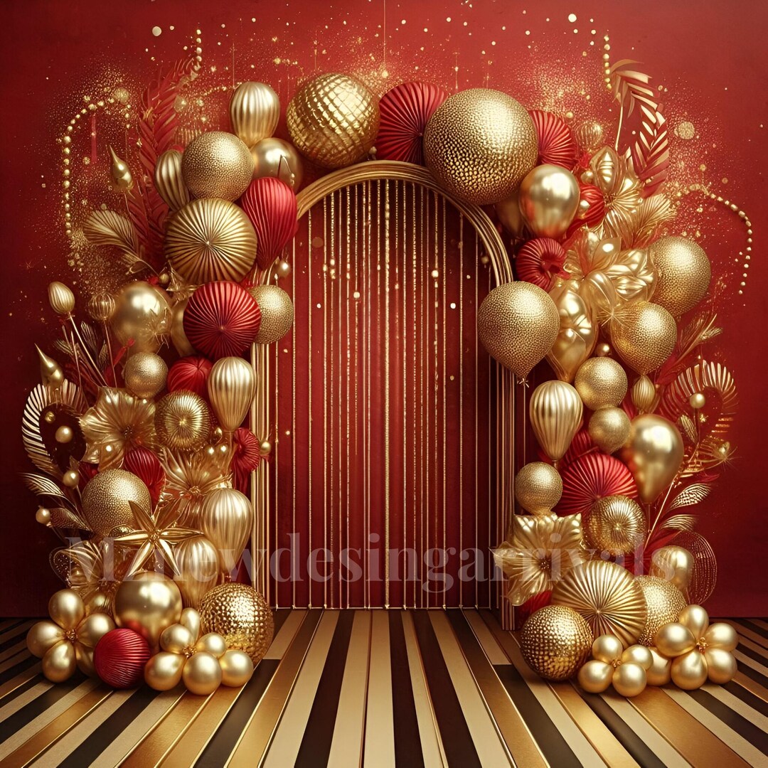 Red & Gold Photography Backdrop: Modern Celebration Design (digital ...