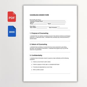Counseling Consent Form Template – DOC & PDF – Editable, Printable Therapy Agreement for Mental ...