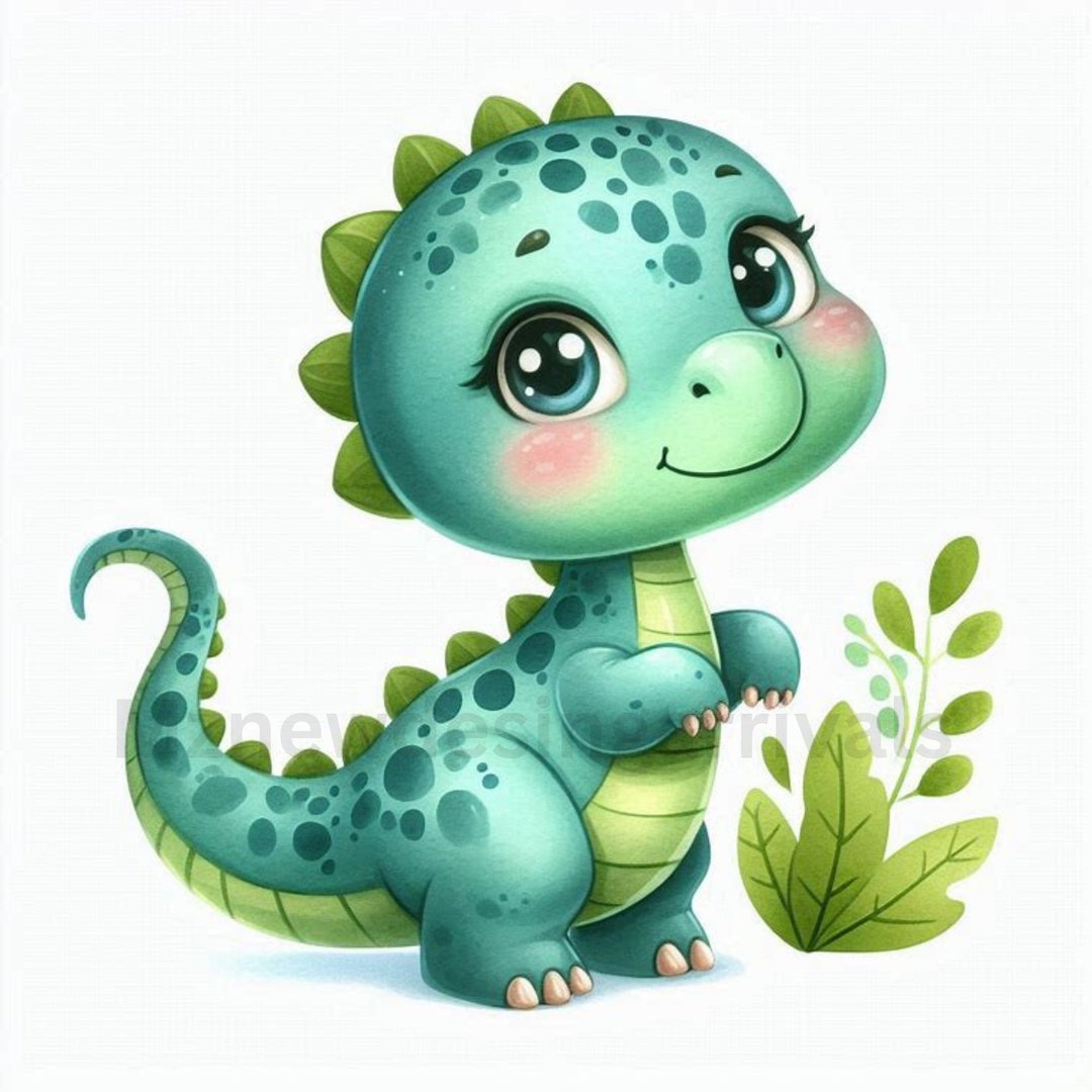Watercolor Baby Dinosaur Clipart: Cartoon Dino Art (digital Download ...