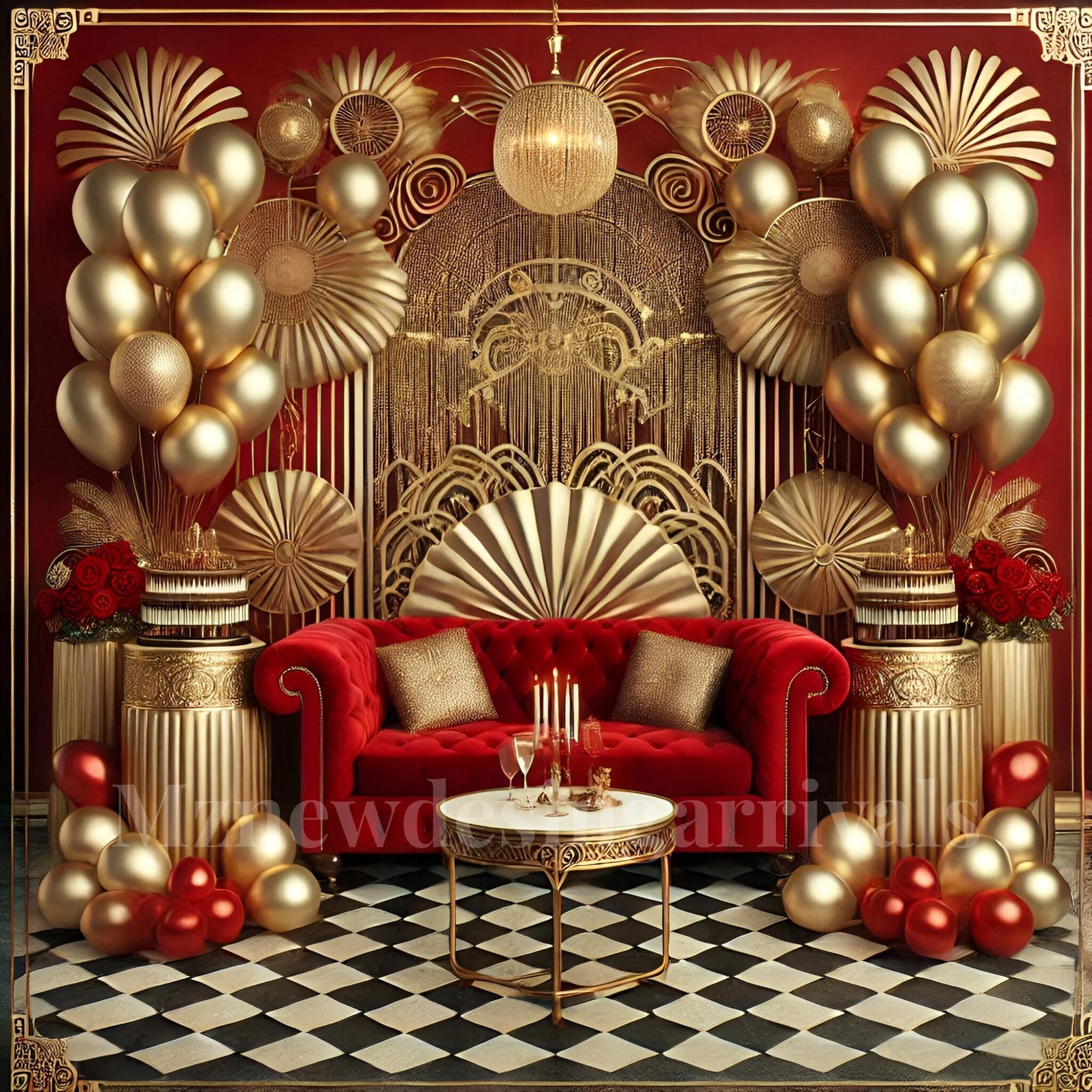 Red & Gold Photography Backdrop: Modern Celebration (4 JPEG Digital ...