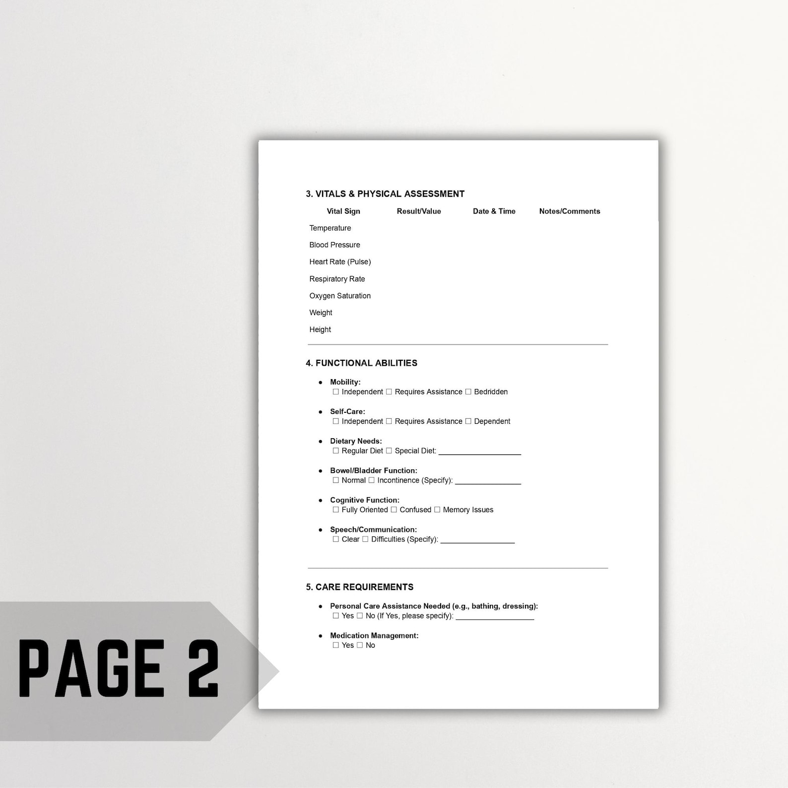 Home Health Care Evaluation Form | Patient Assessment Template ...