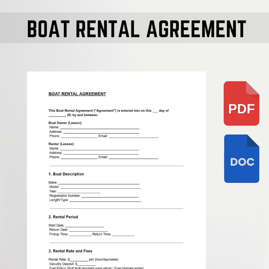Boat Rental Agreement Template: Editable Legal Form (PDF & DOC - Etsy