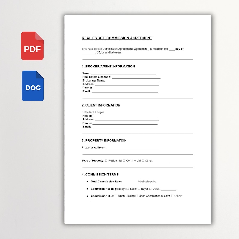 Real Estate Commission Agreement | Editable Agent Commission Contract ...