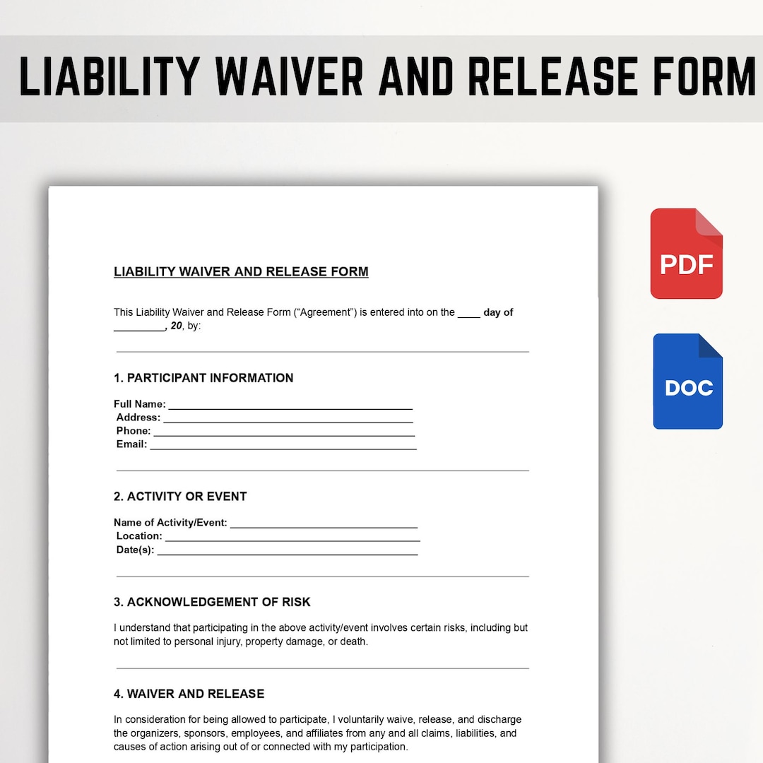 Liability Waiver and Release Form | Editable Legal Waiver Agreement ...
