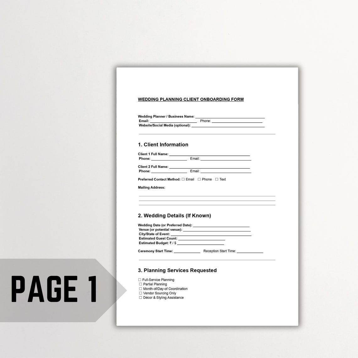 Wedding Planning Client Onboarding Form: Editable Bridal Intake ...