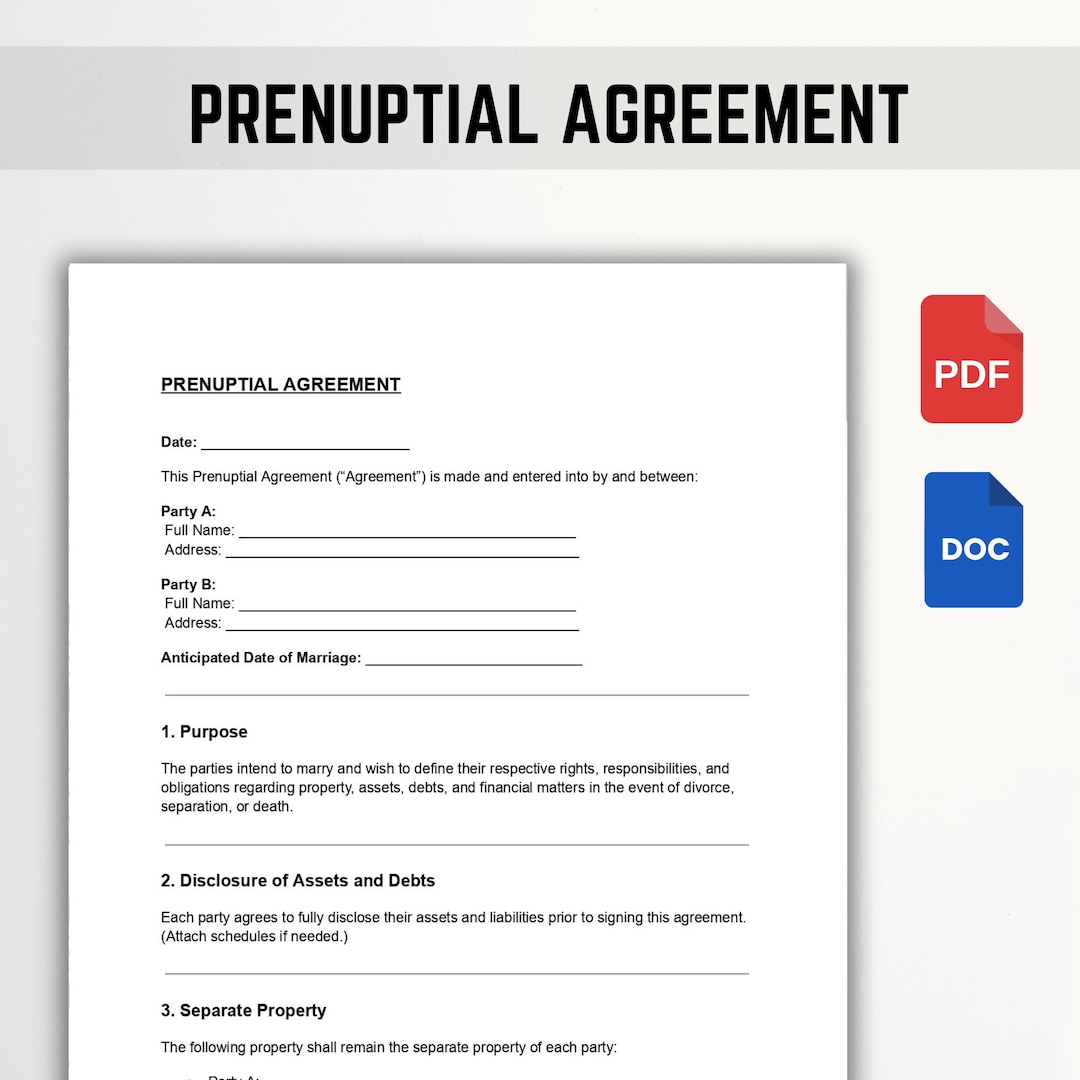 Prenuptial Agreement Template | Editable Prenup Contract | PDF, Word ...